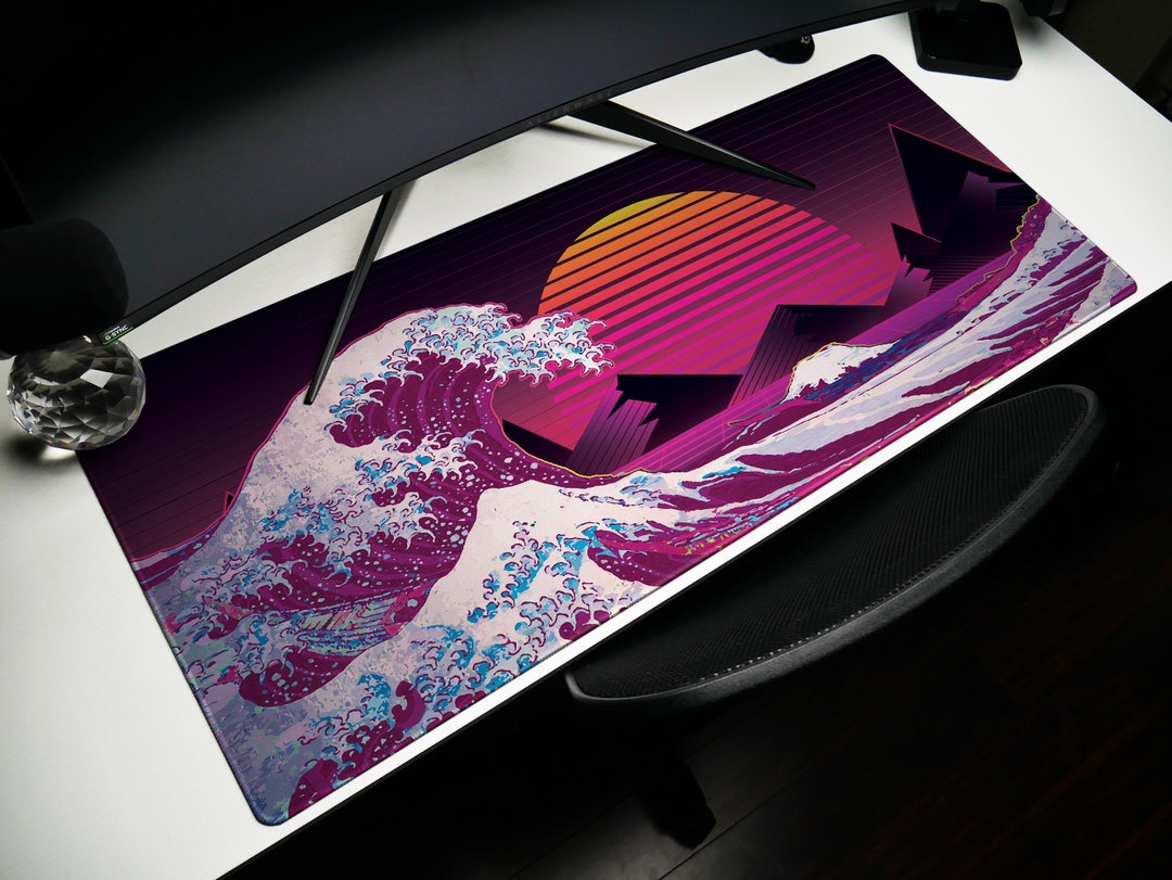 Retro Wave the Great Wave Desk Mat, Mouse Pad, Large, Desk Pad ...