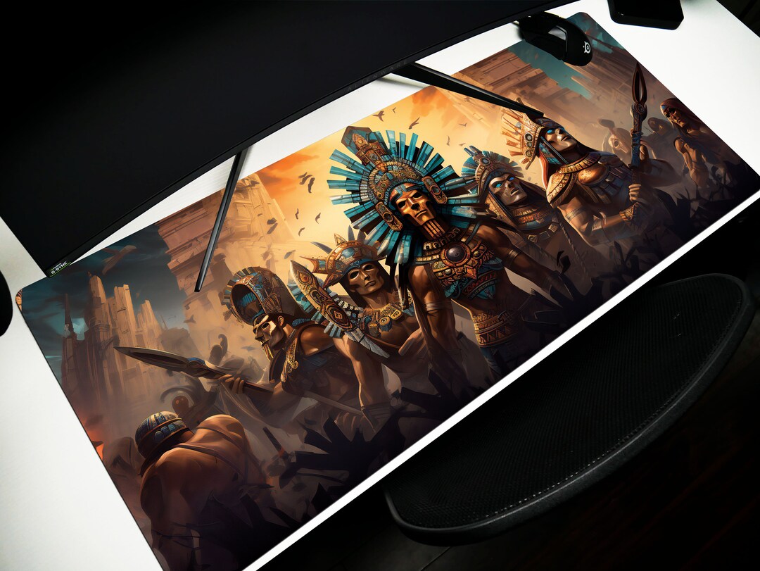 Aztec Warriors, Design 2, Desk Pad, Mouse Pad, Desk Mat, Cultural ...