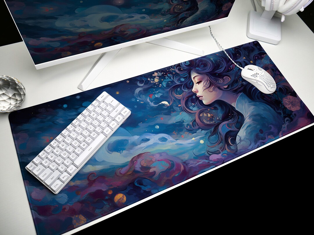 Cosmic Space Goddess Mouse Pad & Desk Mat, Merging Van Gogh's Starry ...