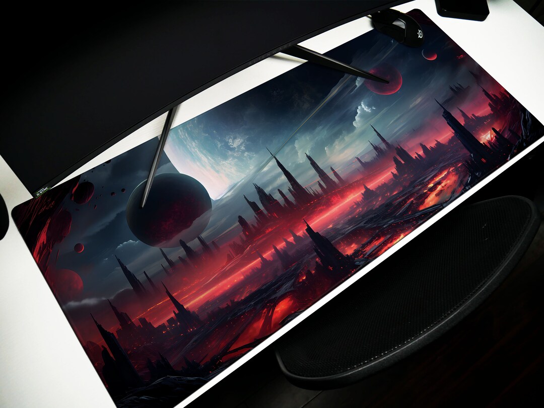 Alien City in Post-apocalypse Desk Pad, Mouse Pad, Desk Mat, Futuristic ...
