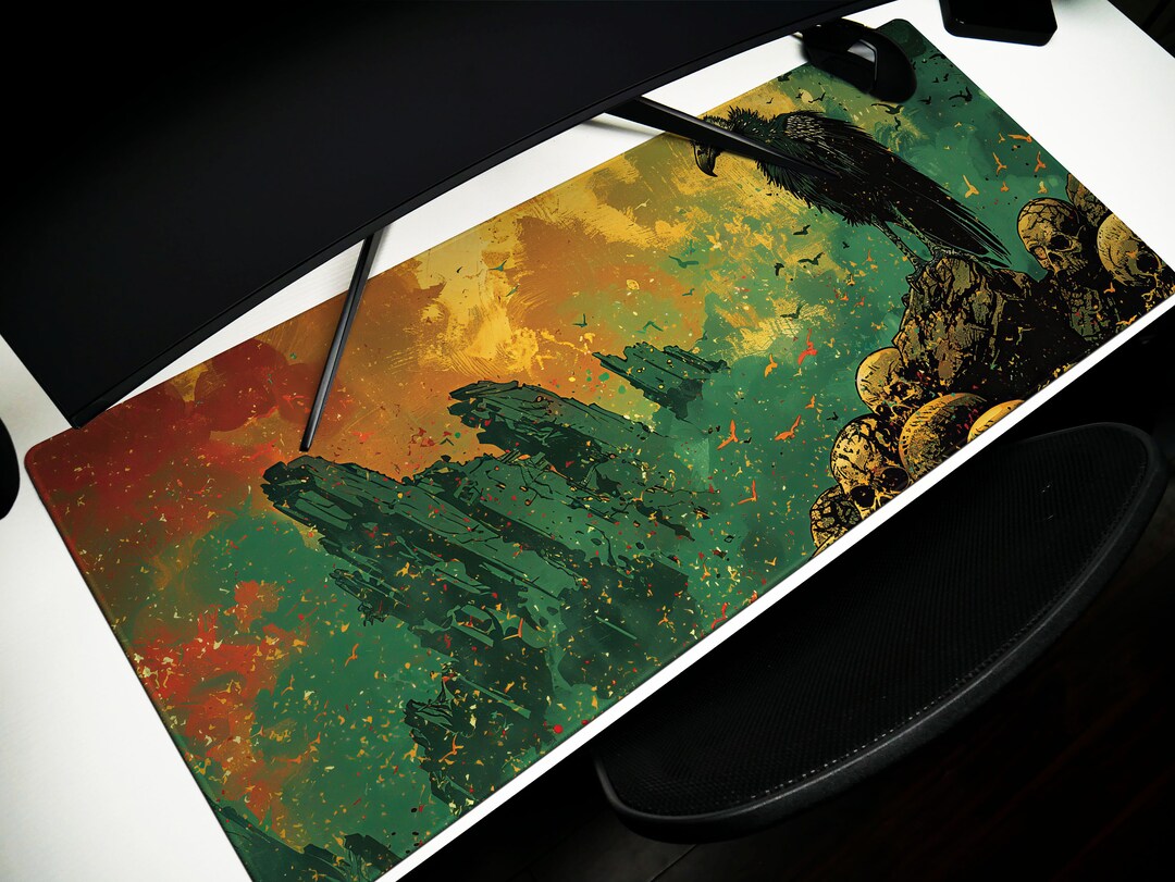 Golden Odyssey Design 2, Desk Pad, Stylized Vulture & Ruins, Artisan ...