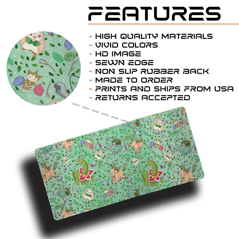 Grass Type Desk Mat Mouse Pad Pokemon Large Desk Pad - Etsy