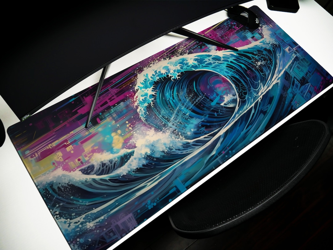 Futuristic Great Wave Mouse Pad & Desk Mat, Colorful Spiral Wave Design ...