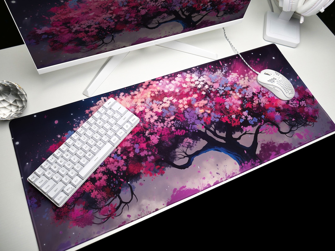 Kawaii Cherry Blossom Tree Mouse Pad & Desk Mat, Pastel Colors ...