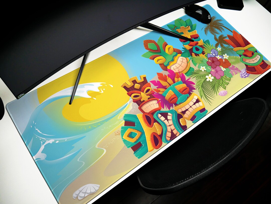 Totem Island Desk Mat: Surfing Hawaiian PC Gaming Mouse Pad - Etsy