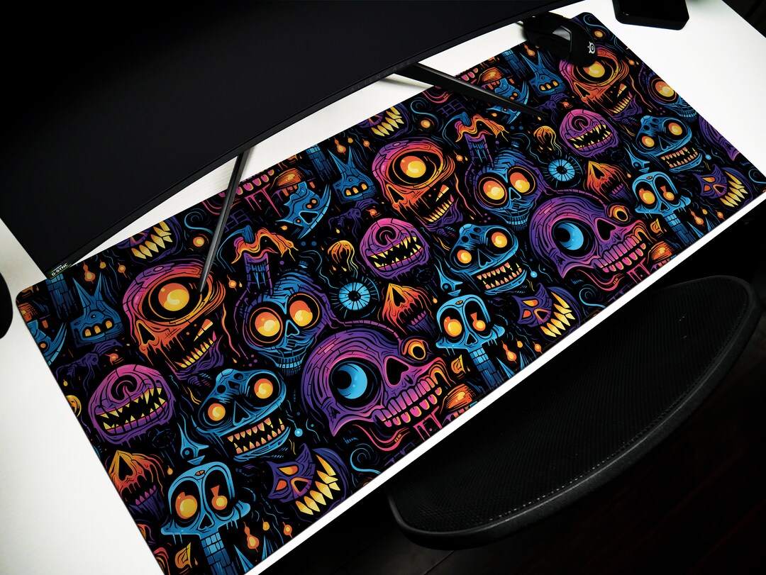 Colorful Faces Desk Pad, Mouse Pad, Desk Mat, Psychedelic Hellish Glare ...