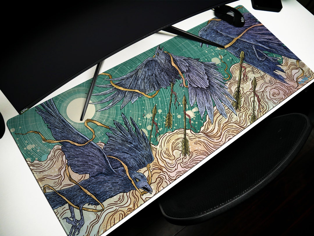 Crows & Spiral Arrow Mouse Pad and Desk Mat, Striking Bird Design ...