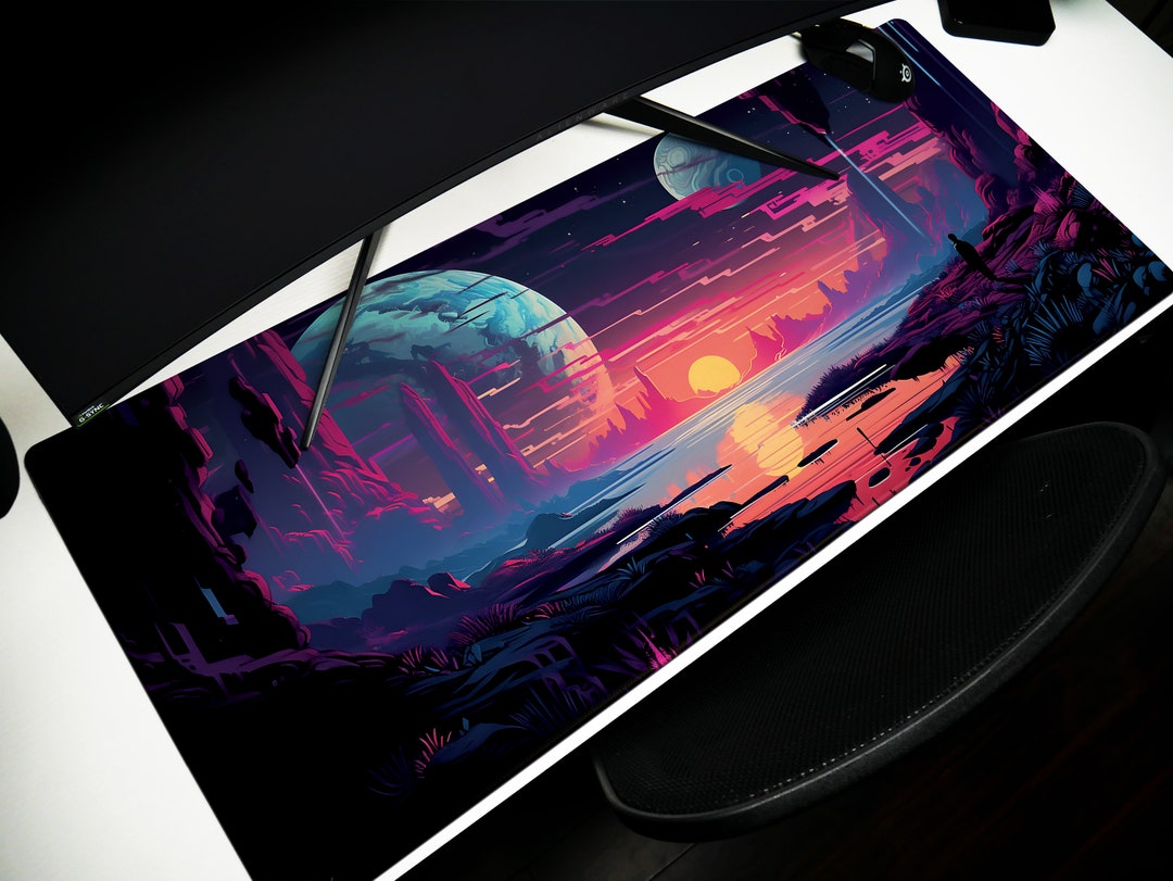 Alien Skyline Mouse Pad & Desk Mat: Vibrant Colors, Dynamic Vector-like ...