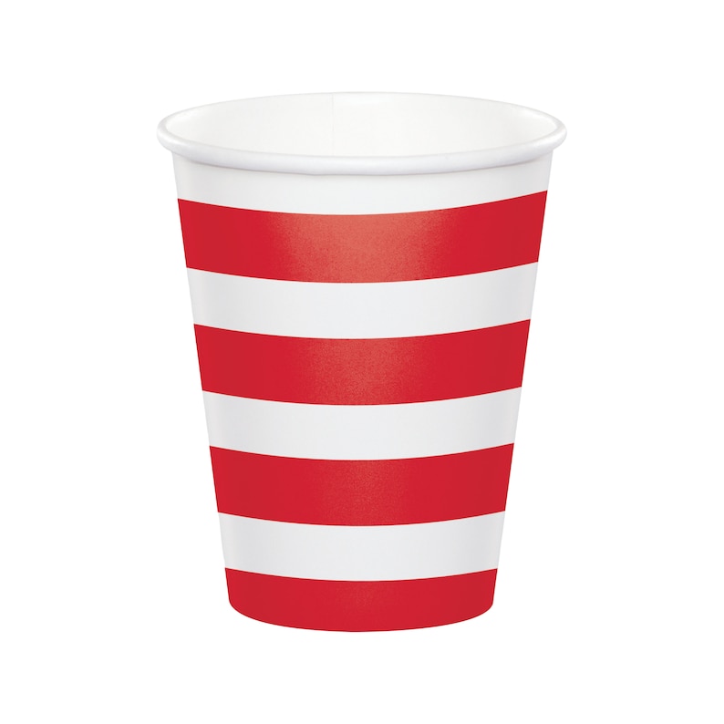 Party Cups | Red Stripes | Hot or Cold Cups | Reversible | 8 Premium ...
