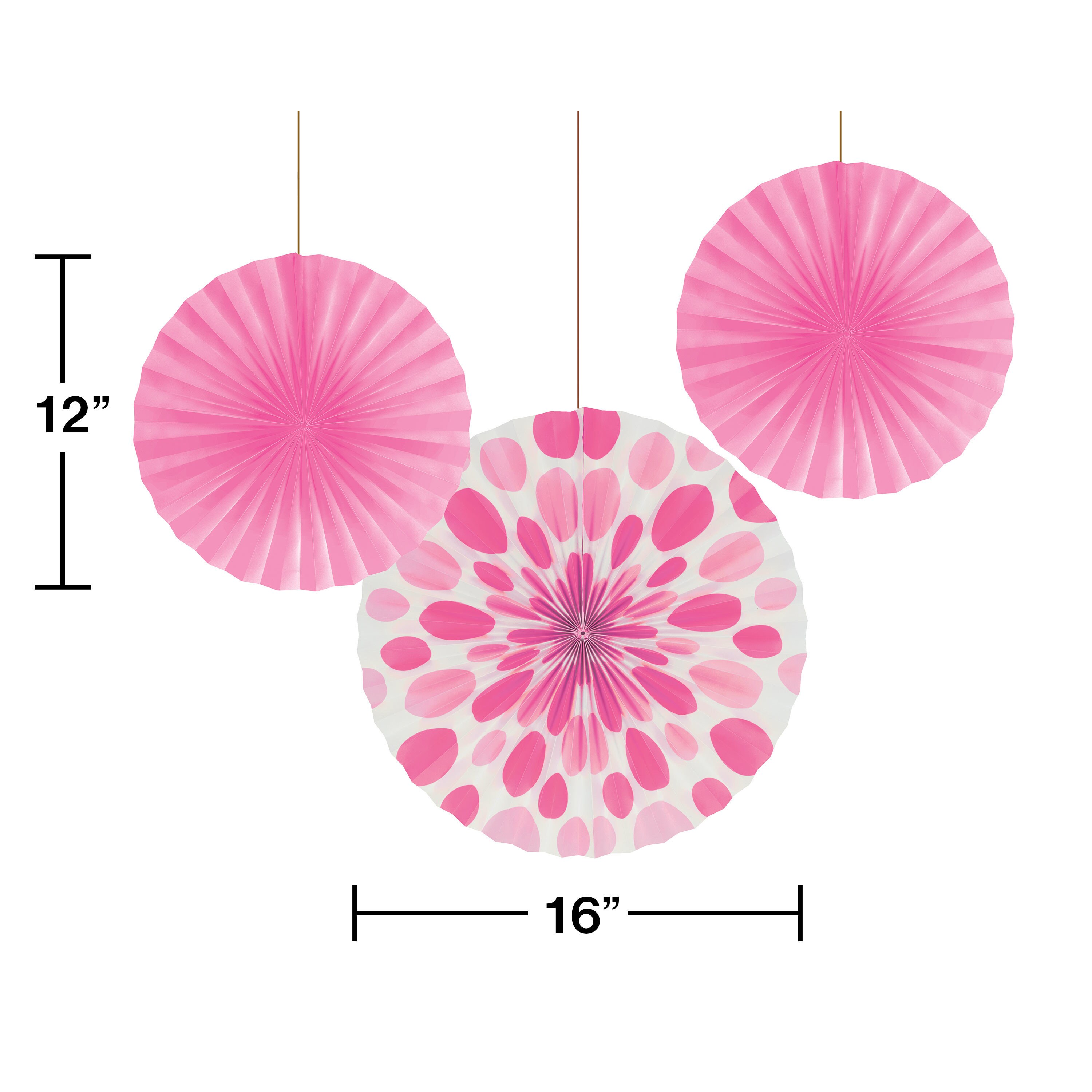 Candy Pink Paper Fan Decorations, Set of 3 Honeycomb Tissue Paper Party ...