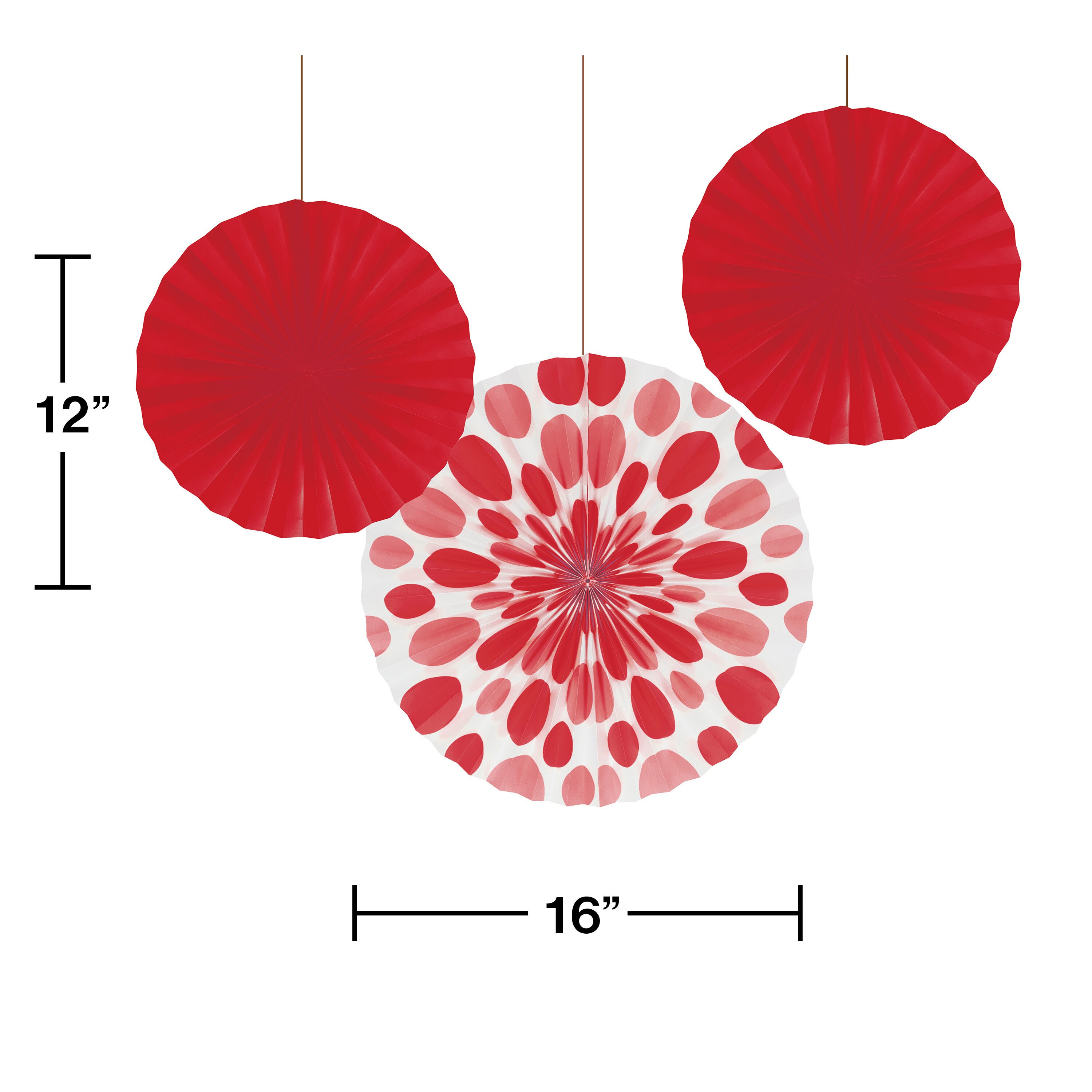 Red Paper Fan Decorations, Set of 3 Honeycomb Tissue Paper Party Fans ...