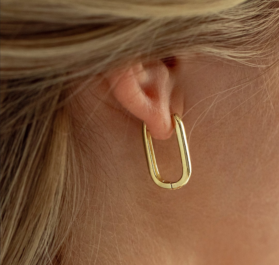 14K Gold Filled Rectangle Hoop Earrings: Minimalist Style - Etsy