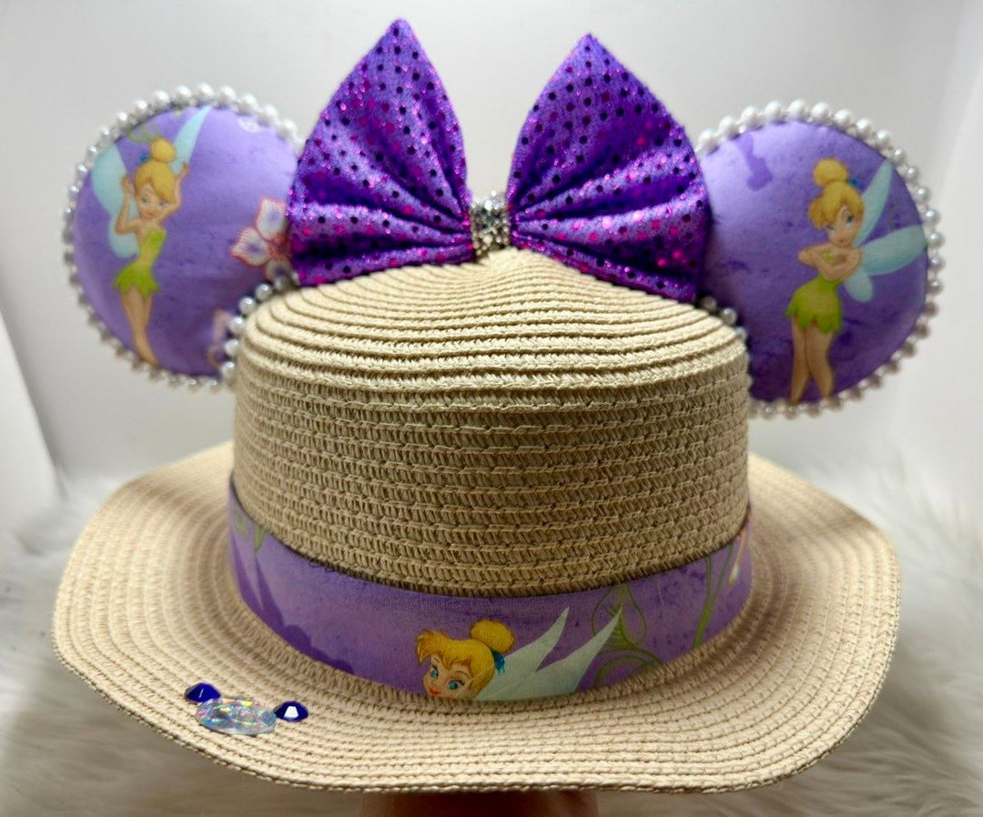 Inspired Tinker Bell Minnie Mouse Straw Hat, Sun Hat Mouse Ears OR With ...