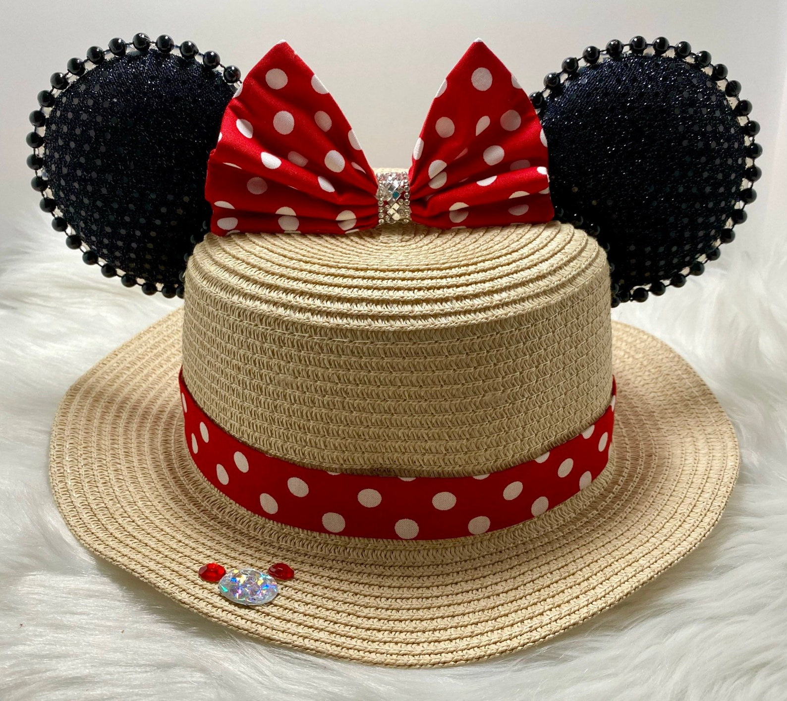 Inspired Classic Minnie Mouse Straw Hat, Sun Hat Mouse Ears OR With ...