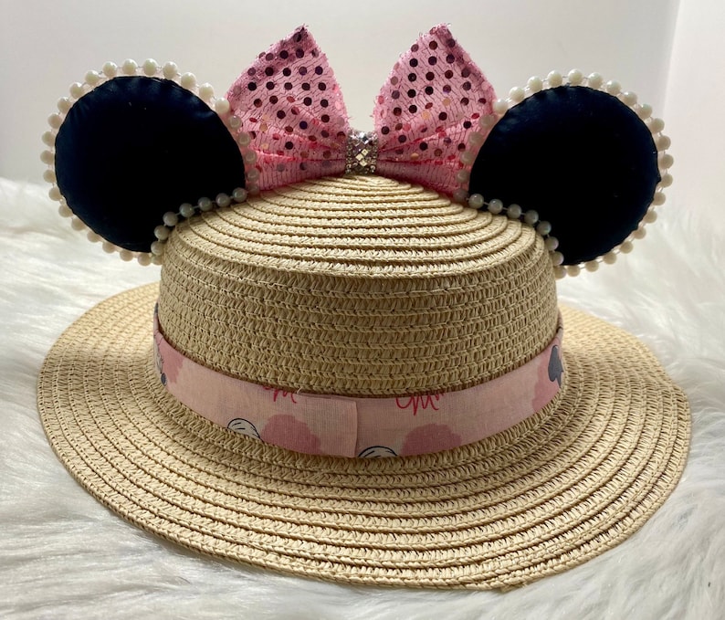 Inspired Pretty in Pink Minnie Mouse Mouse Straw Sun Hat Ears - Etsy