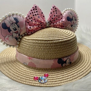 Inspired Pretty in Pink Minnie Mouse Mouse Straw Sun Hat Ears - Etsy