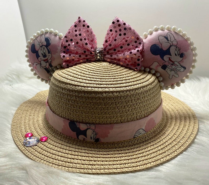 Inspired Pretty in Pink Minnie Mouse Mouse Straw Sun Hat Ears - Etsy