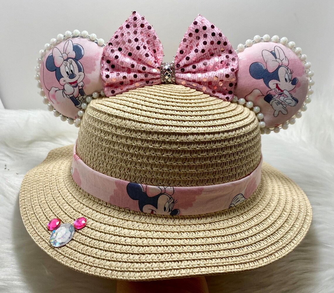 Inspired Pretty in Pink Minnie Mouse Mouse Straw Sun Hat Ears - Etsy