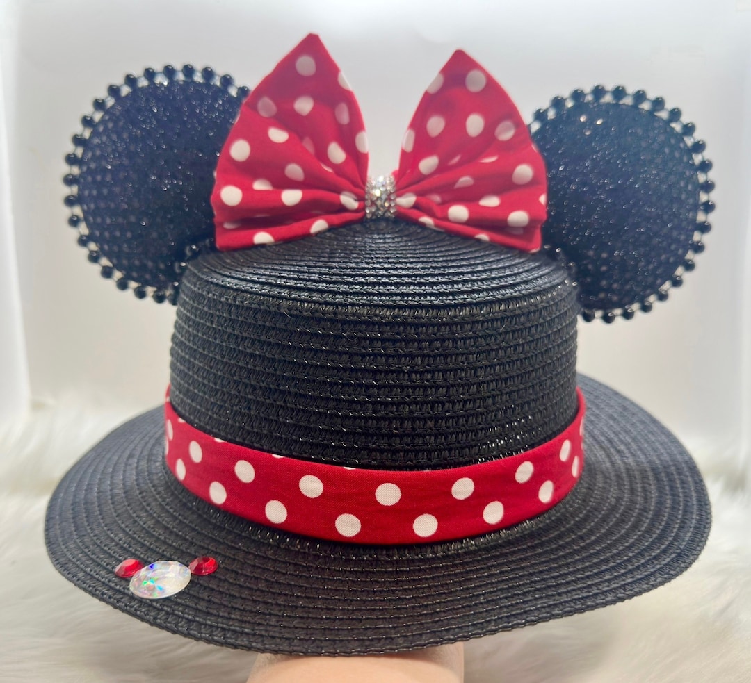 Inspired Classic Minnie Mouse Straw Hat, Sun Hat Mouse Ears OR With ...