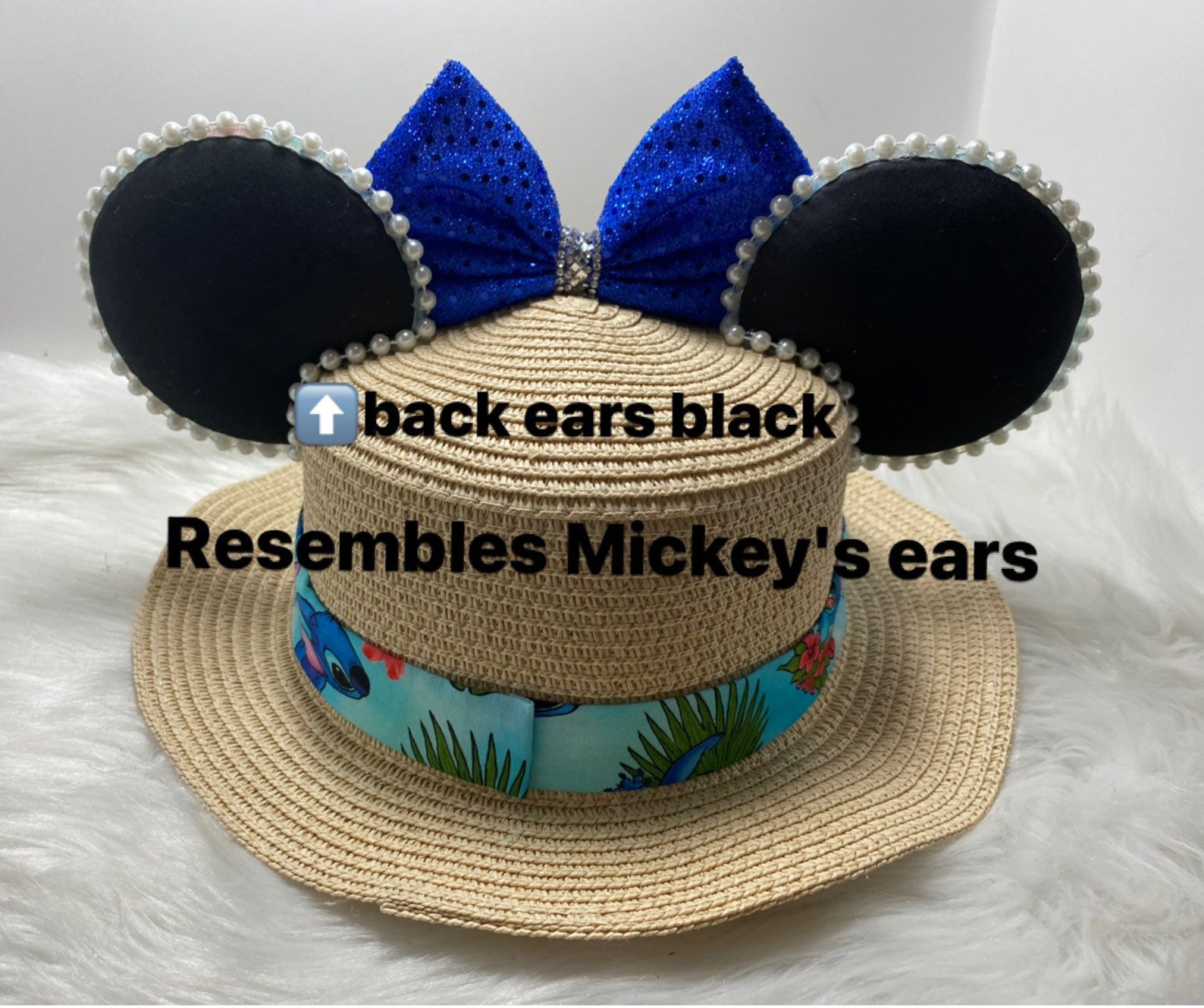 Inspired Classic Minnie Mouse Straw Hat, Sun Hat Mouse Ears OR With ...
