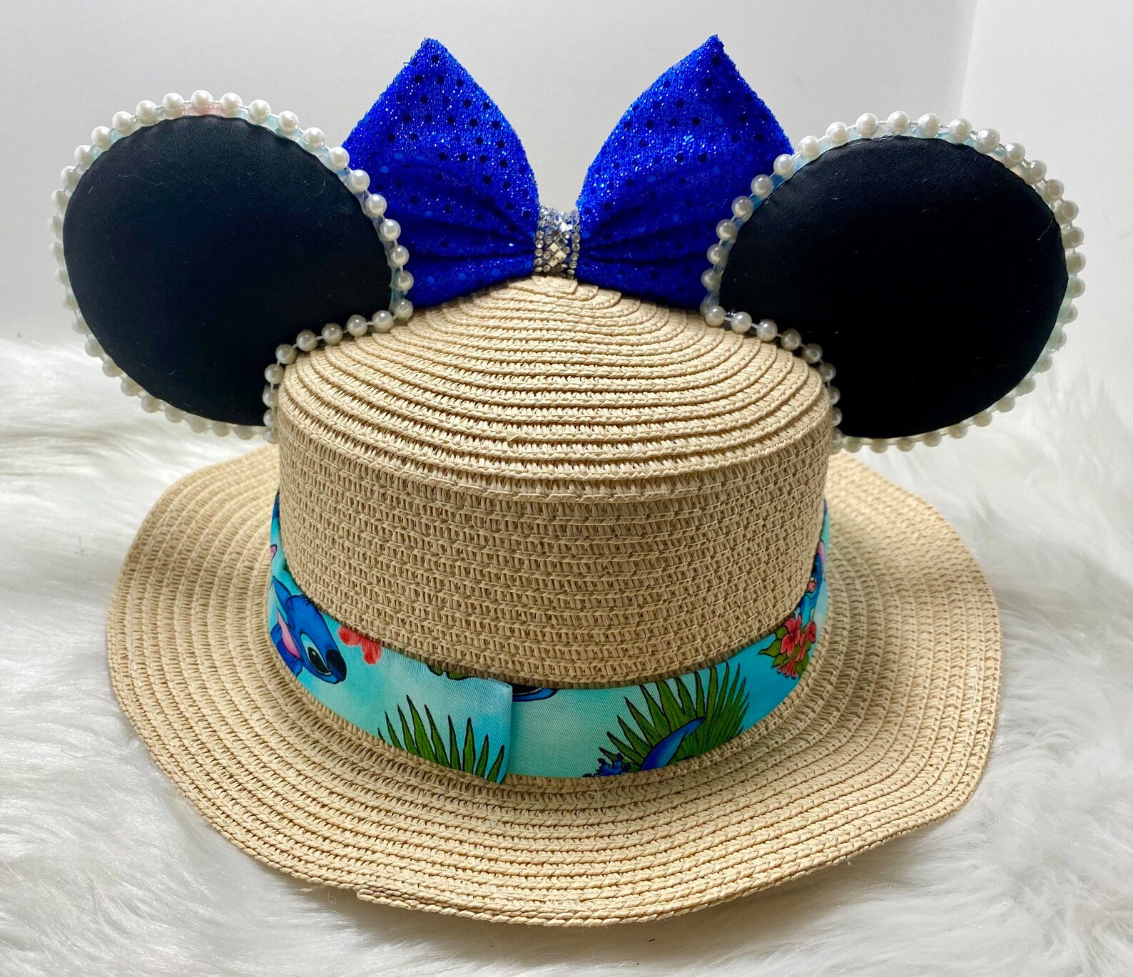 Inspired Stitch Mickey Minnie Mouse Straw Hat, Sun Hat Mouse Ears OR ...