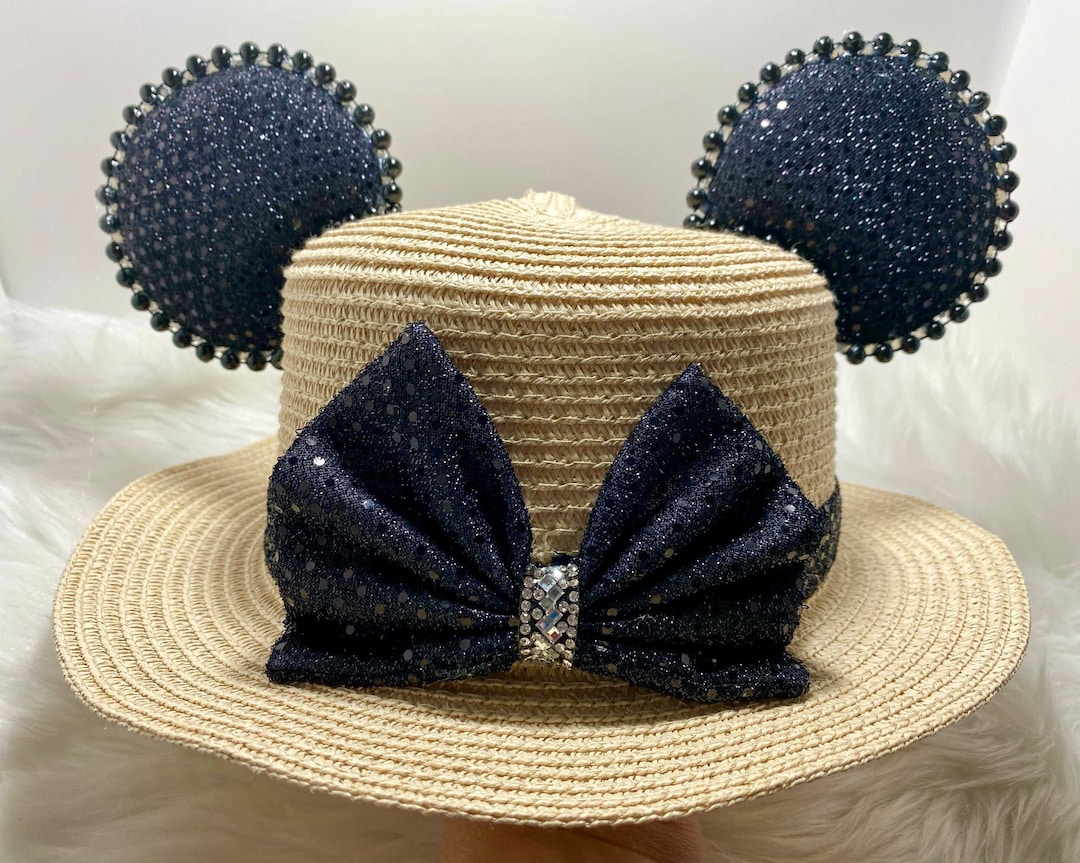 Inspired Classic Minnie Mouse Straw Hat, Sun Hat Mouse Ears OR With ...