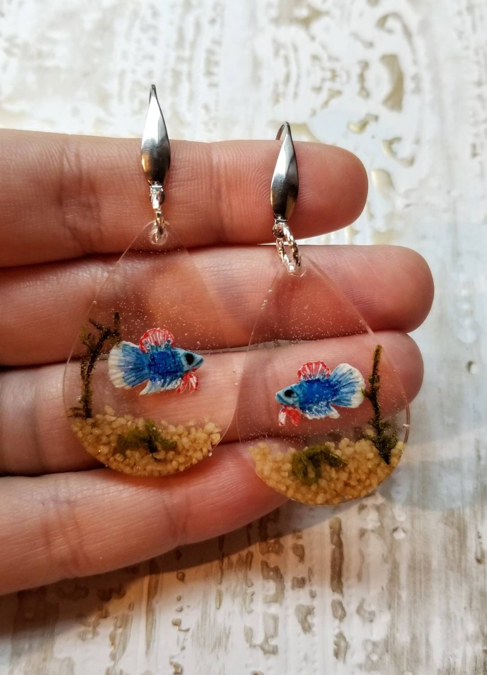 Resin Betta Fish Earrings Miniature Aquarium Betta Fish | Etsy