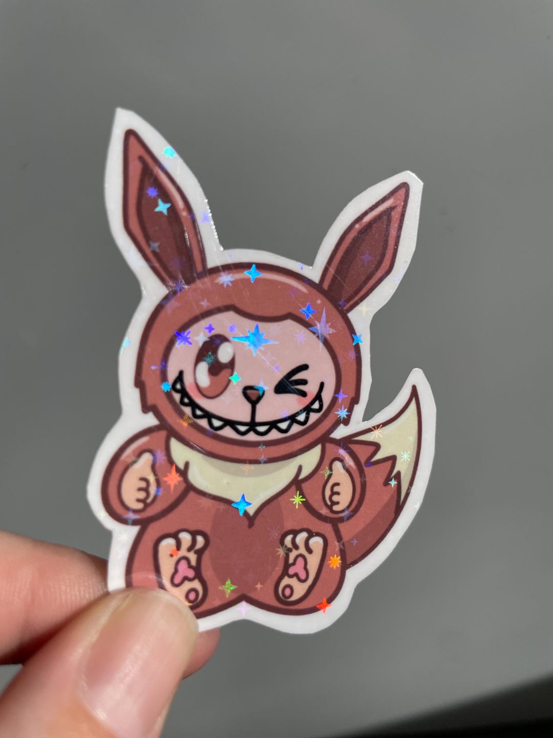 Eeveelution Labubu Holographic Vinyl Cut Stickers | Fanart Cute Kawaii ...