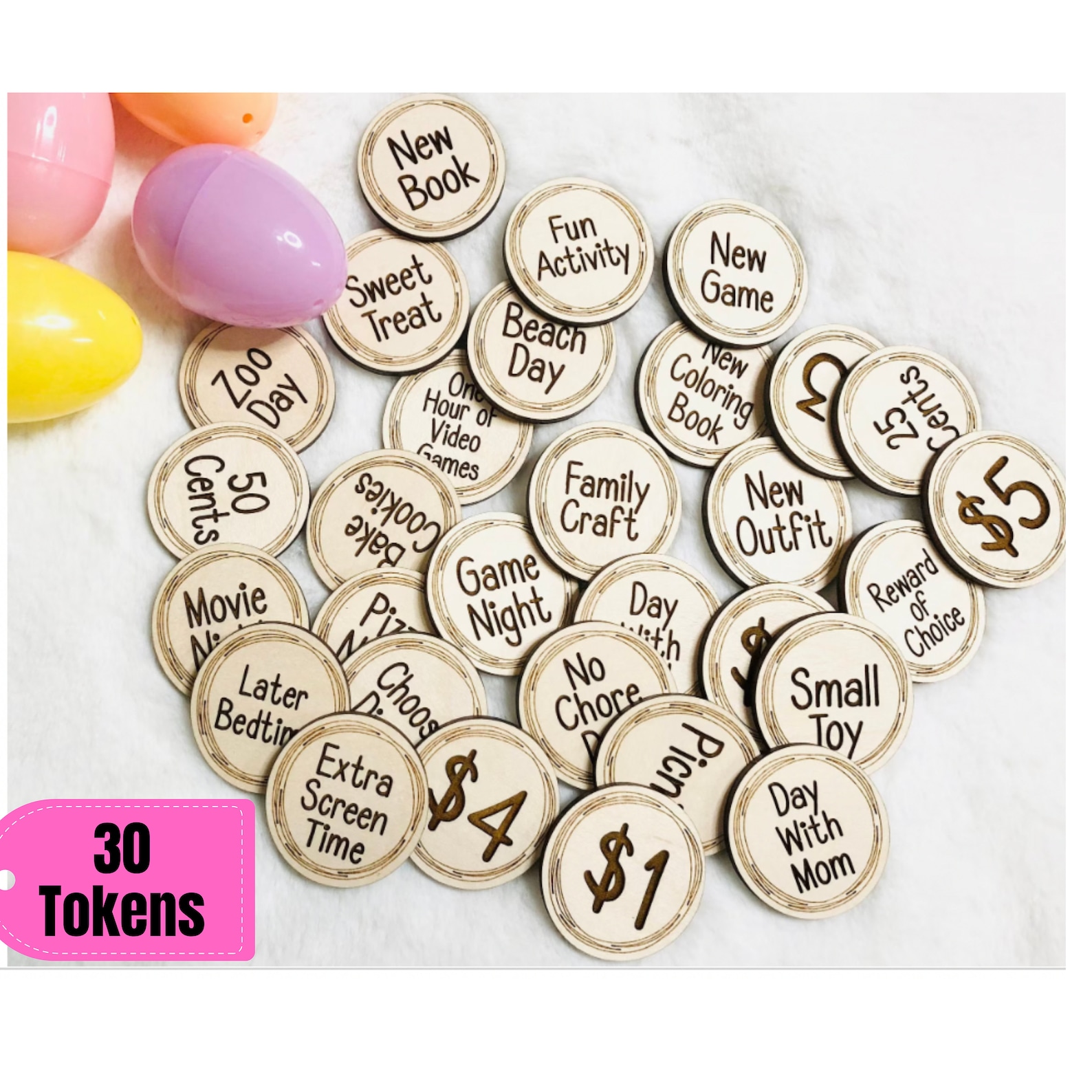Easter Tokens 30, Advent Tokens, Holiday Tokens, Bunny Tokens, Reward ...