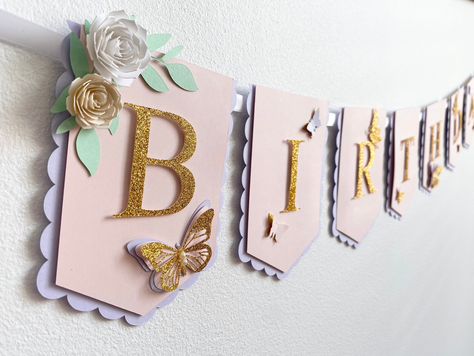 Butterfly Birthday Pink and Purple Birthday Banner Butterfly - Etsy