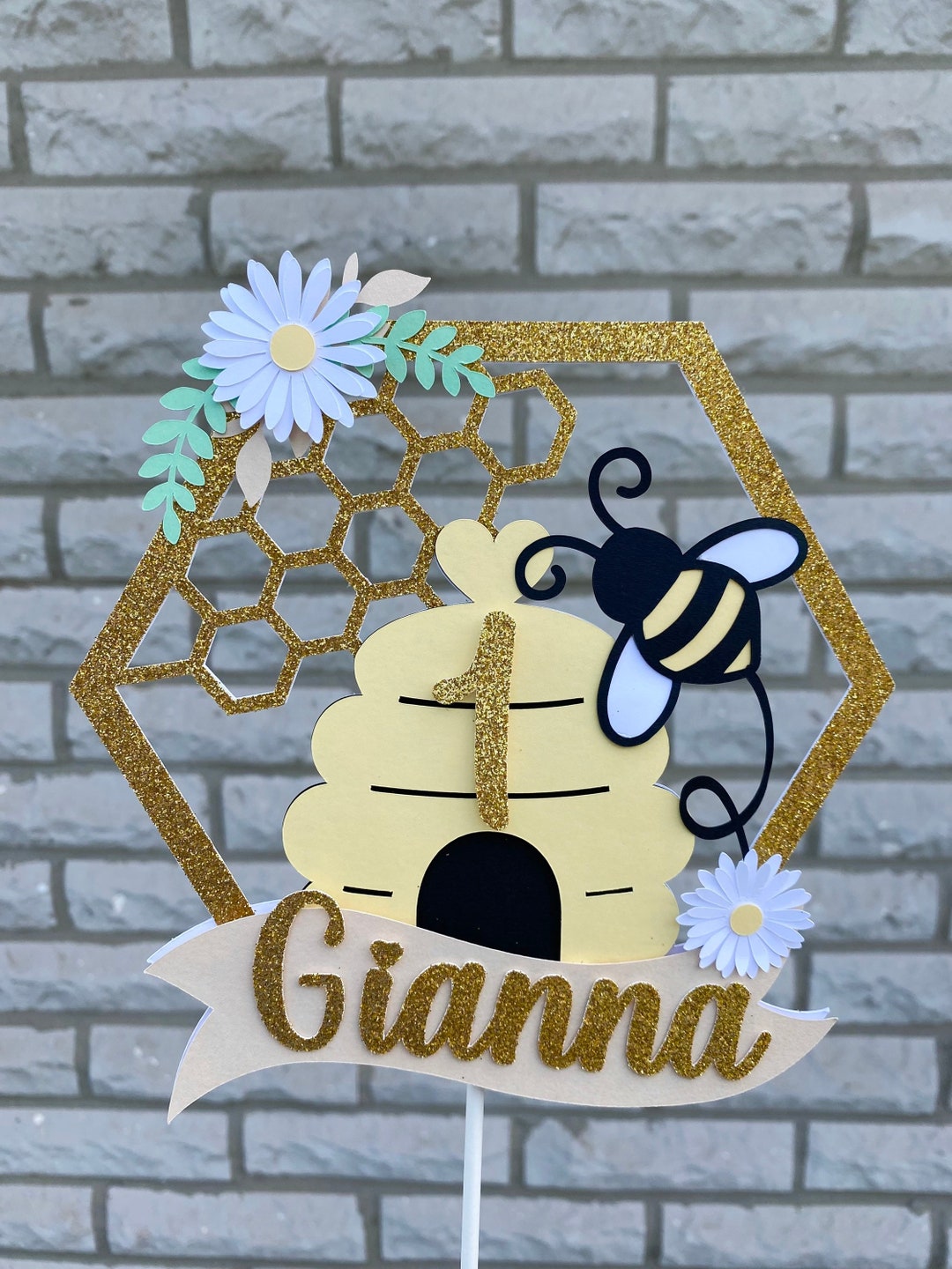 Topper de pastel de abeja, Tema del primer cumpleaños, Cumpleaños ...