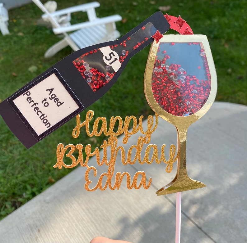Wine Cake Topper Champagne Birthday Cake Topper Wine Glass - Etsy