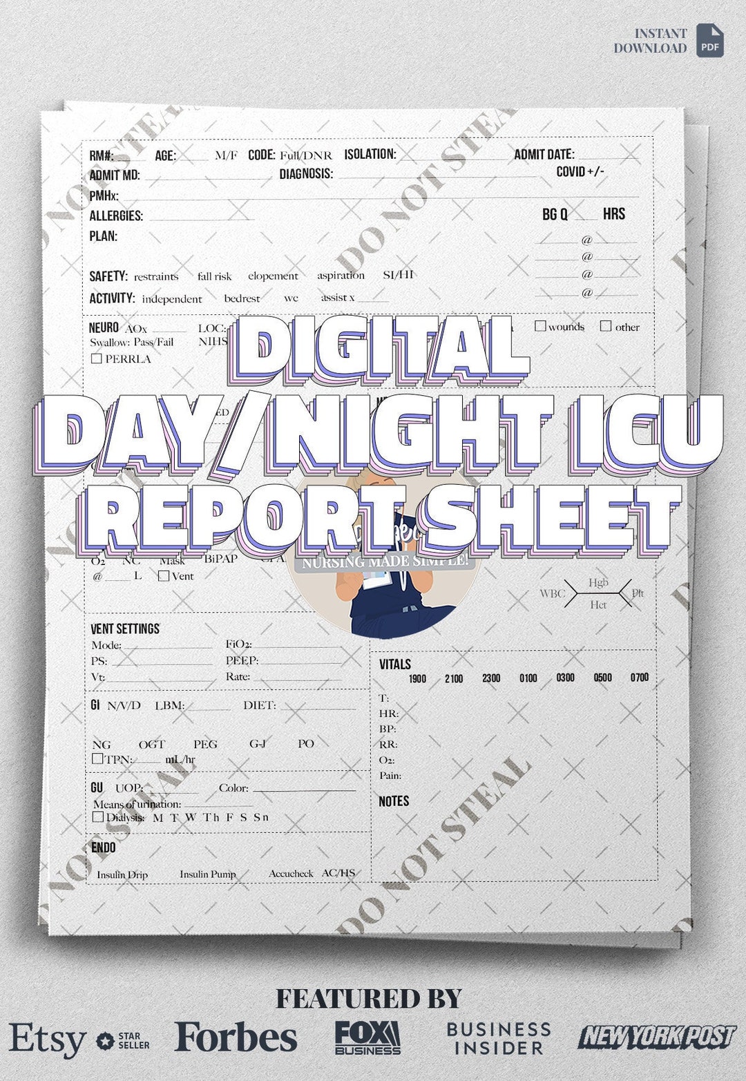 Digital Day/night ICU Report Sheet nursing Study Sheets - Etsy UK