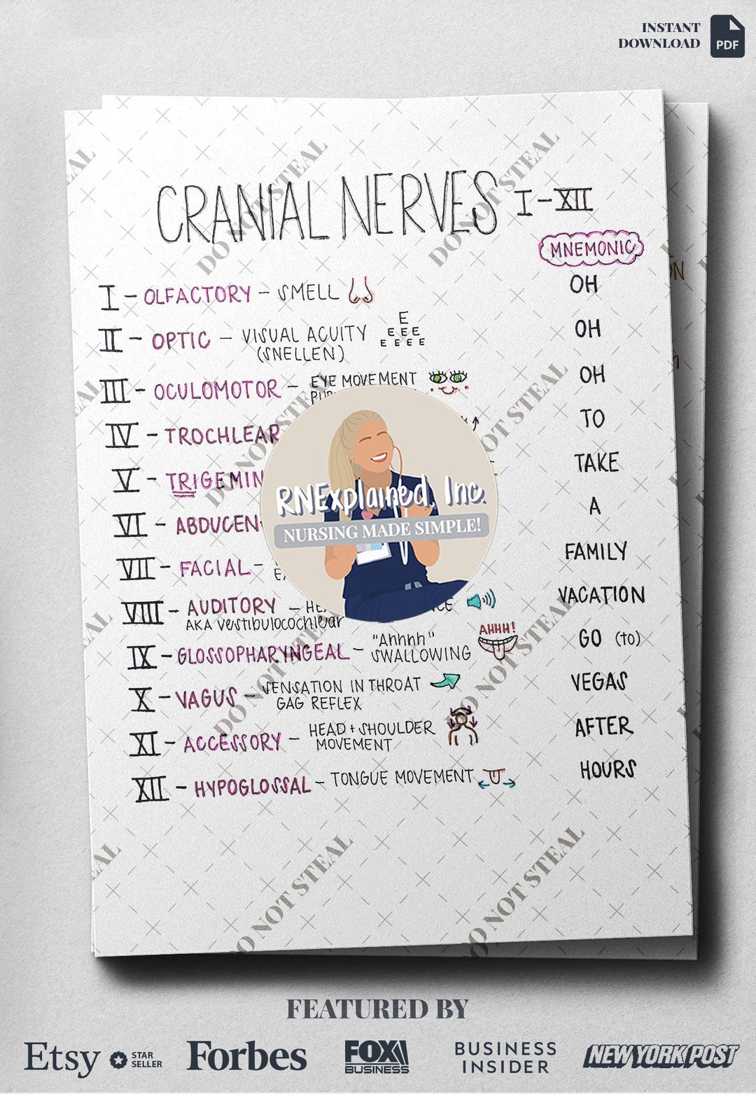 Cranial Nerves nursing Study Sheets - Etsy