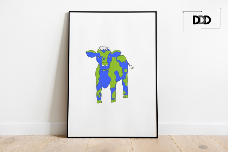 Cow as Globe Printable: Instant Download, Earth, Blue, Green, Animal ...