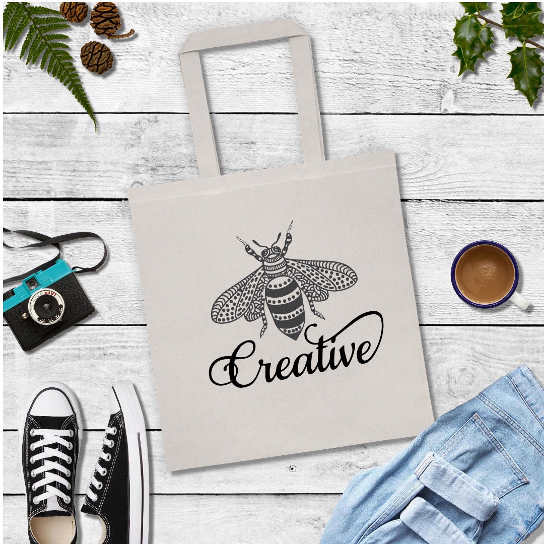 Bee Creative Tote Bag, Bee Design Bag, Reusable shopping Bag, Cotton ...