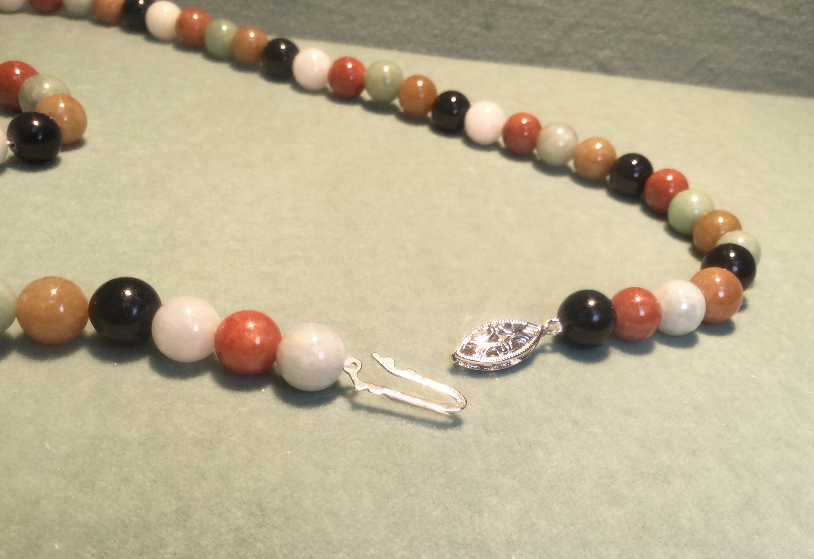 Vintage Multi Color Jade Necklace With Sterling Silver 925 Clasp and 8 ...