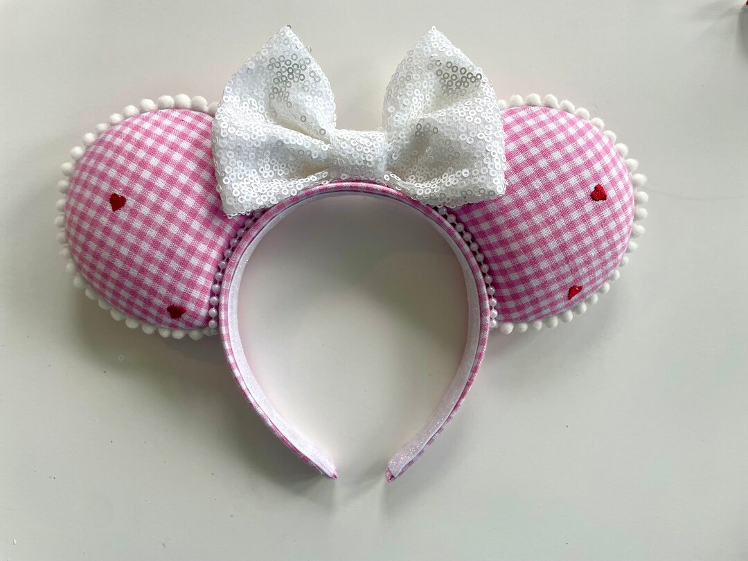Pink Gingham Heart Ears Headband: Valentine's Day Accessory - Etsy