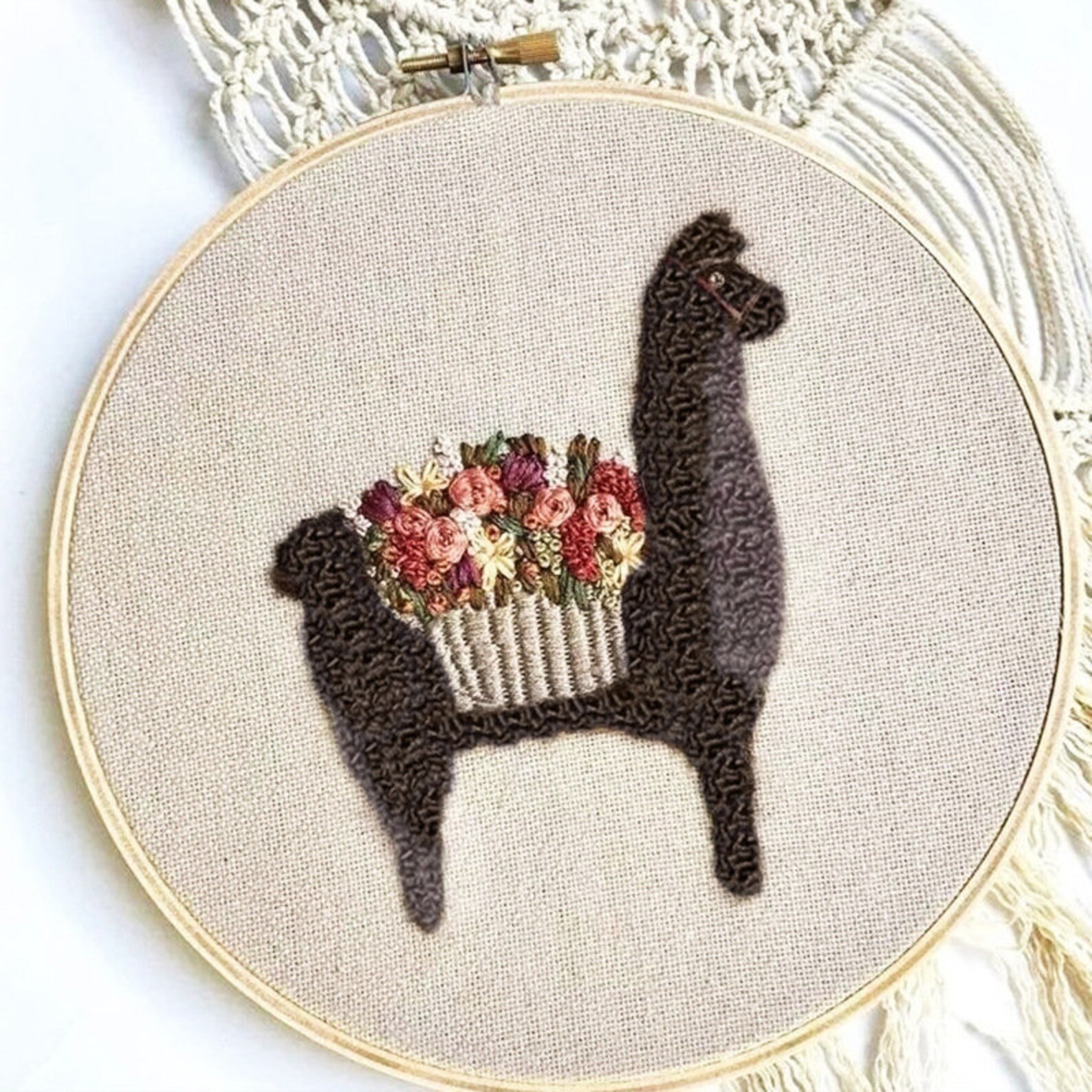 Alpaca Embroidery Kitbeginner Embroidery Kit Modern Flower,embroidery ...