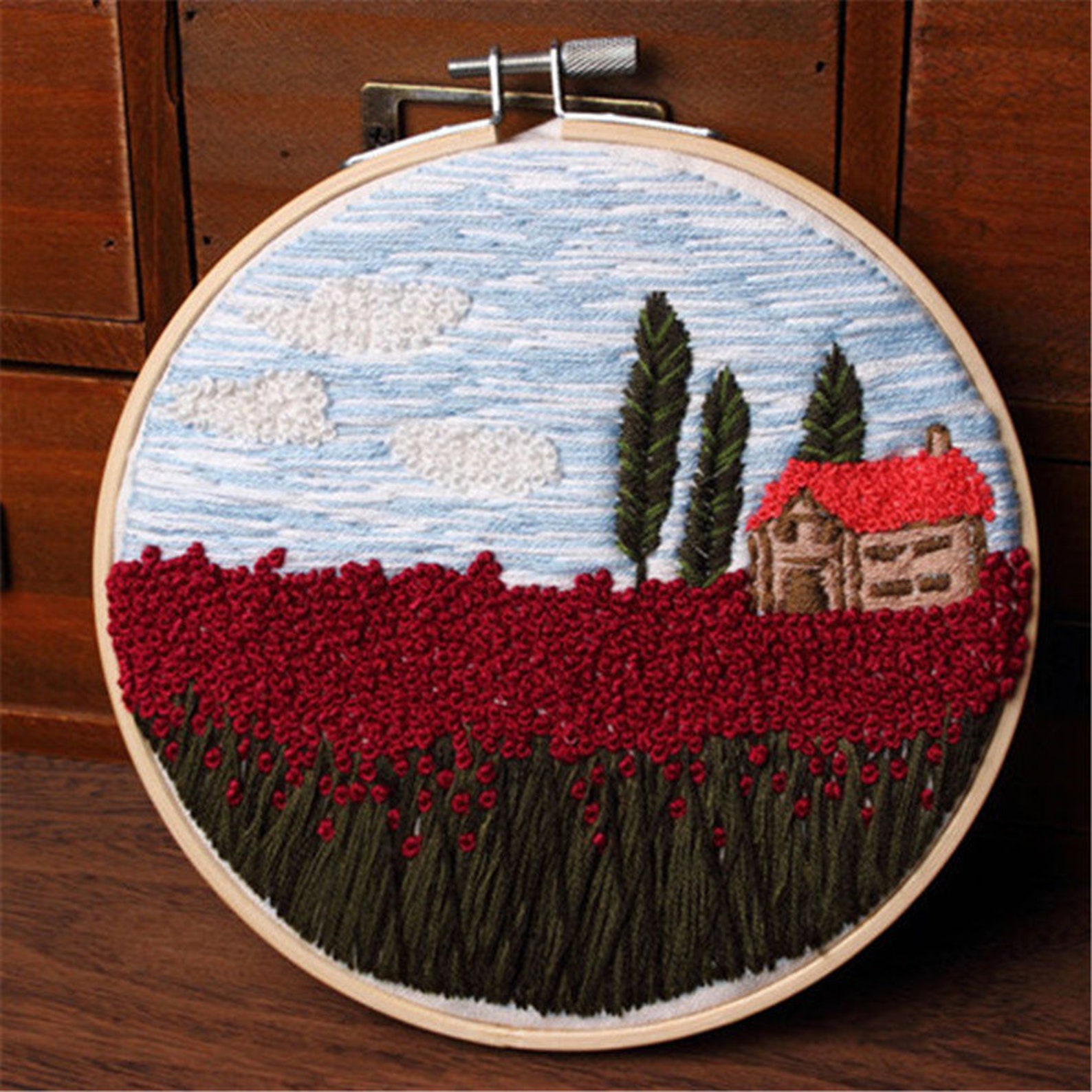 Village Cottage Embroidery Kit, Field Embroidery Kit, Embroidery Kit ...