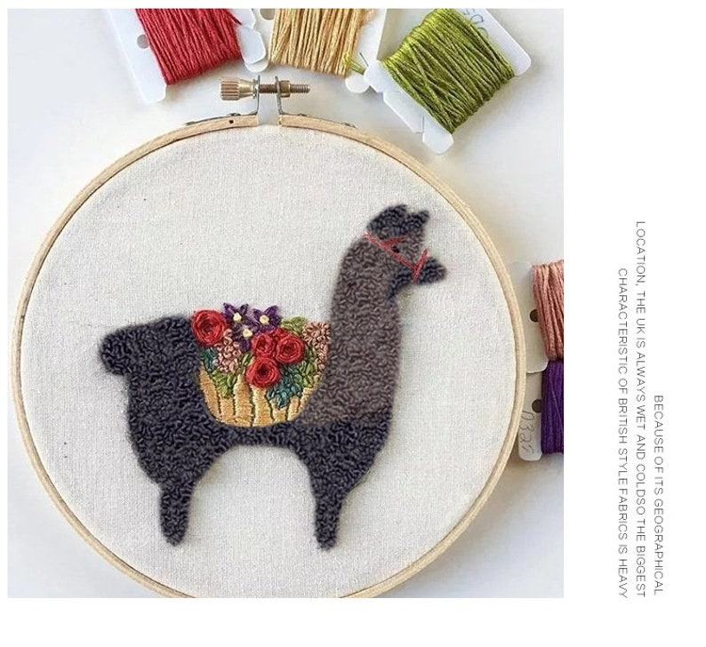 Alpaca Embroidery Kitbeginner Embroidery Kit Modern Flower,embroidery ...