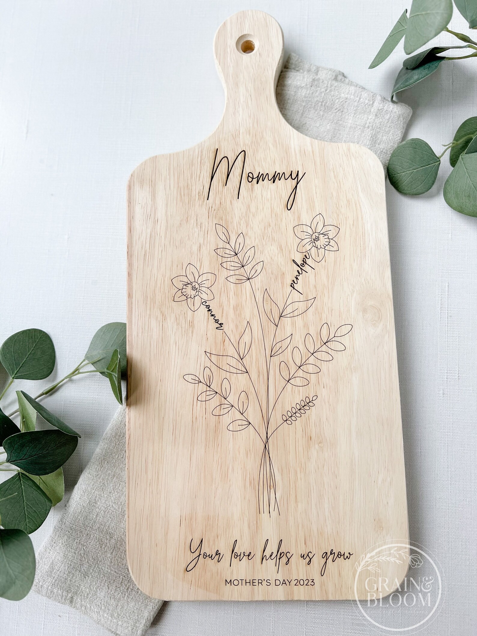 Mother's Day Engraved Bread Board |personalized Gift | Birth Month Floral Name | Custom Garden ...