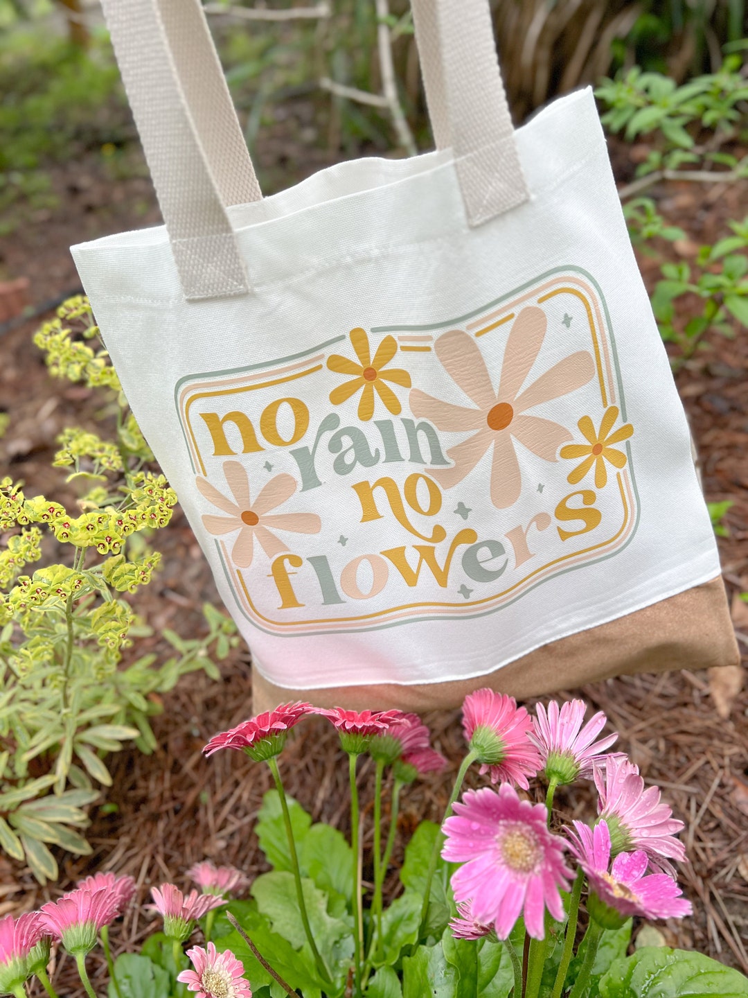Canvas & Cork Spring Tote Bag No Rain No Flowers Tote Bag - Etsy