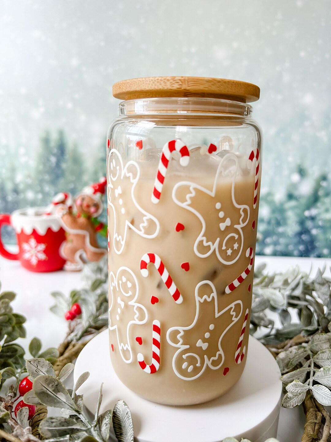 Gingerbread Man Christmas Glass Beer Can 16 Oz. Candy - Etsy
