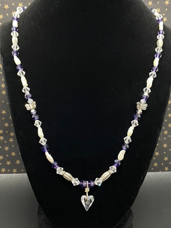Swarovski Crystal and Freshwater Pearl Necklace with Heart | Etsy