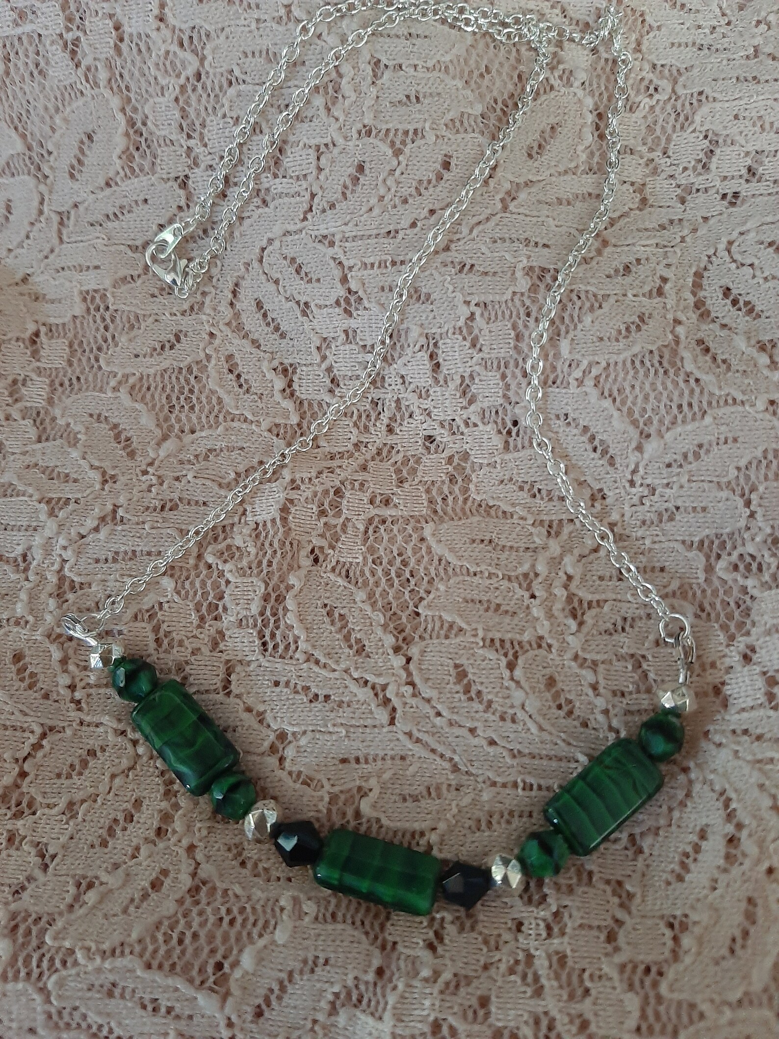 Green and Black Bead and Chain Handmade Beaded Necklace - Etsy