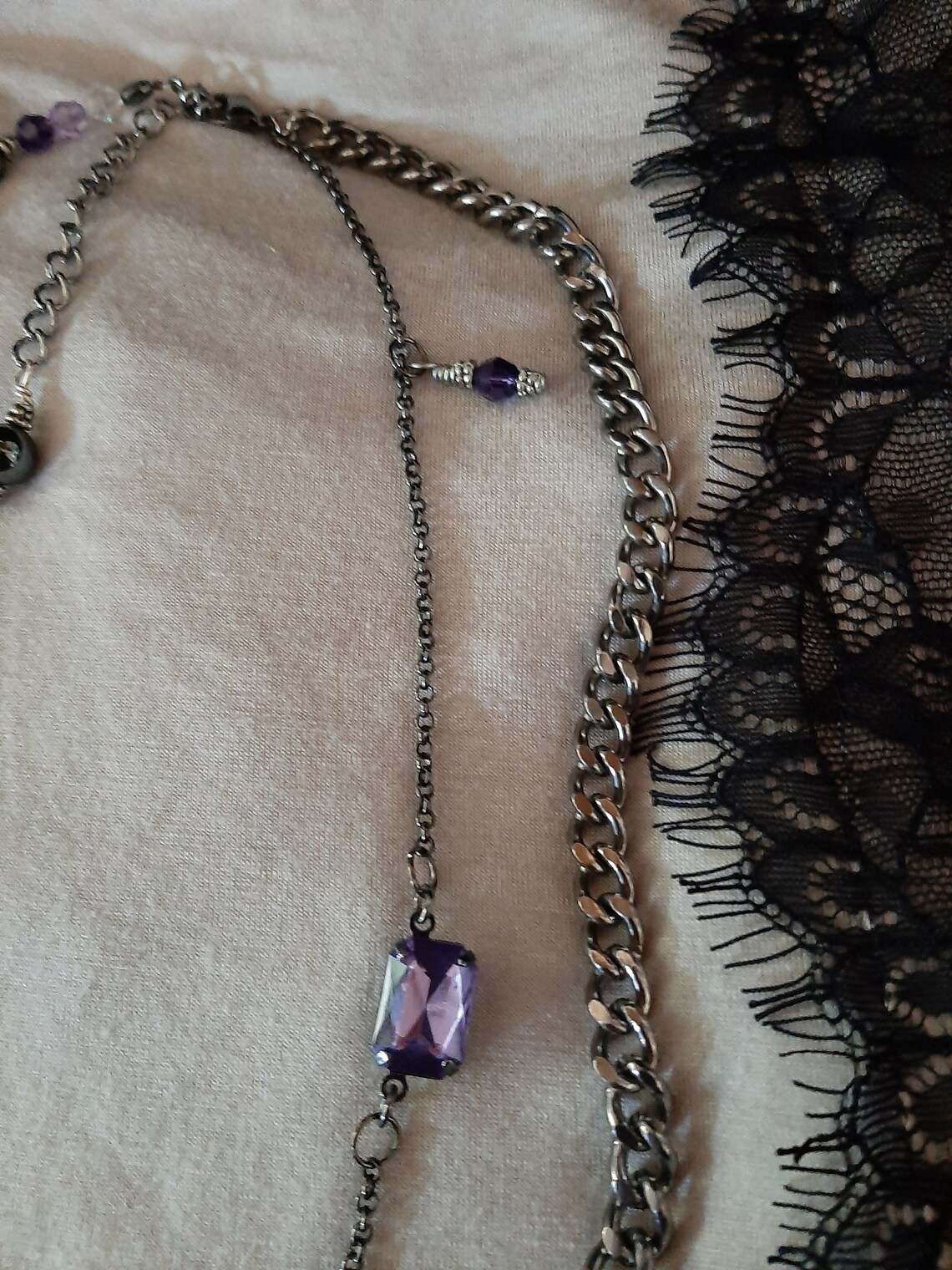 Asymmetrical Chain and Swarovski Crystal Necklace With Silver - Etsy