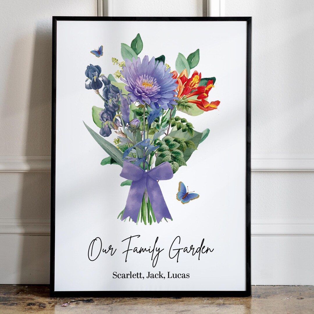 Our Family Garden Frame, Grandma Garden Birth Flower Poster, Family ...