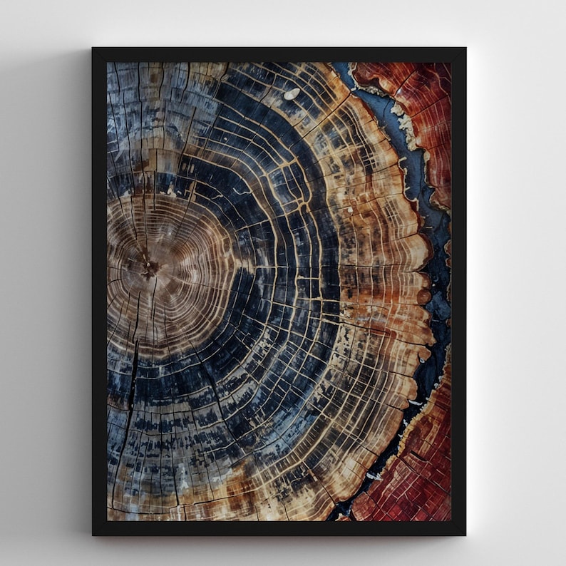 Tree Rings Framed Wall Art, Nordic Nature-inspired Artwork, Colorful ...