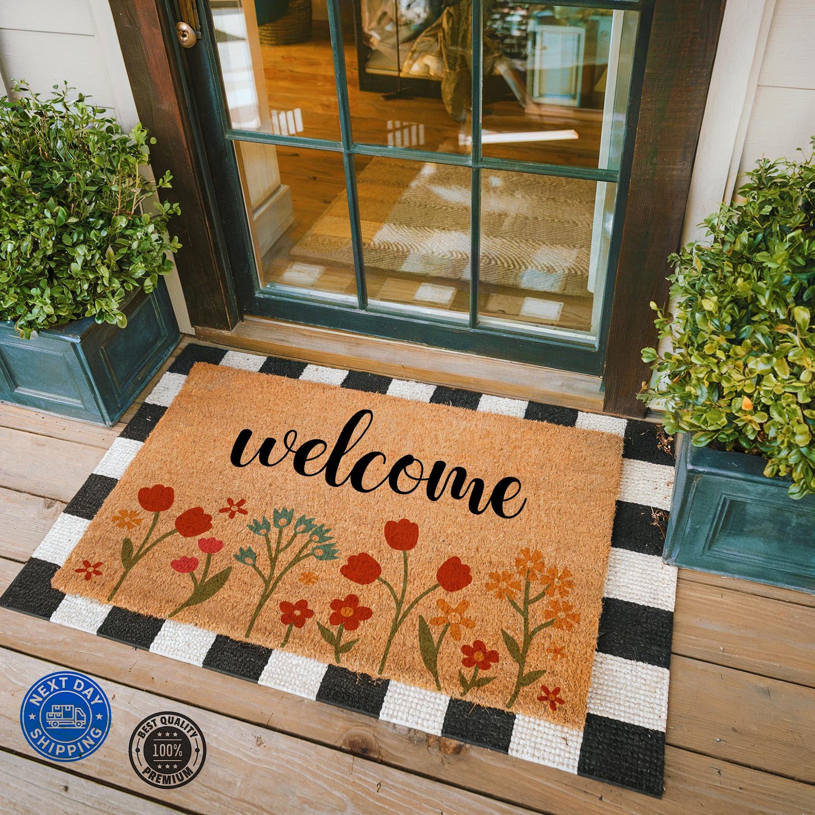 Floral Welcome Text Mat, Cute Doormat, Floral Gift, Housewarming Gift ...